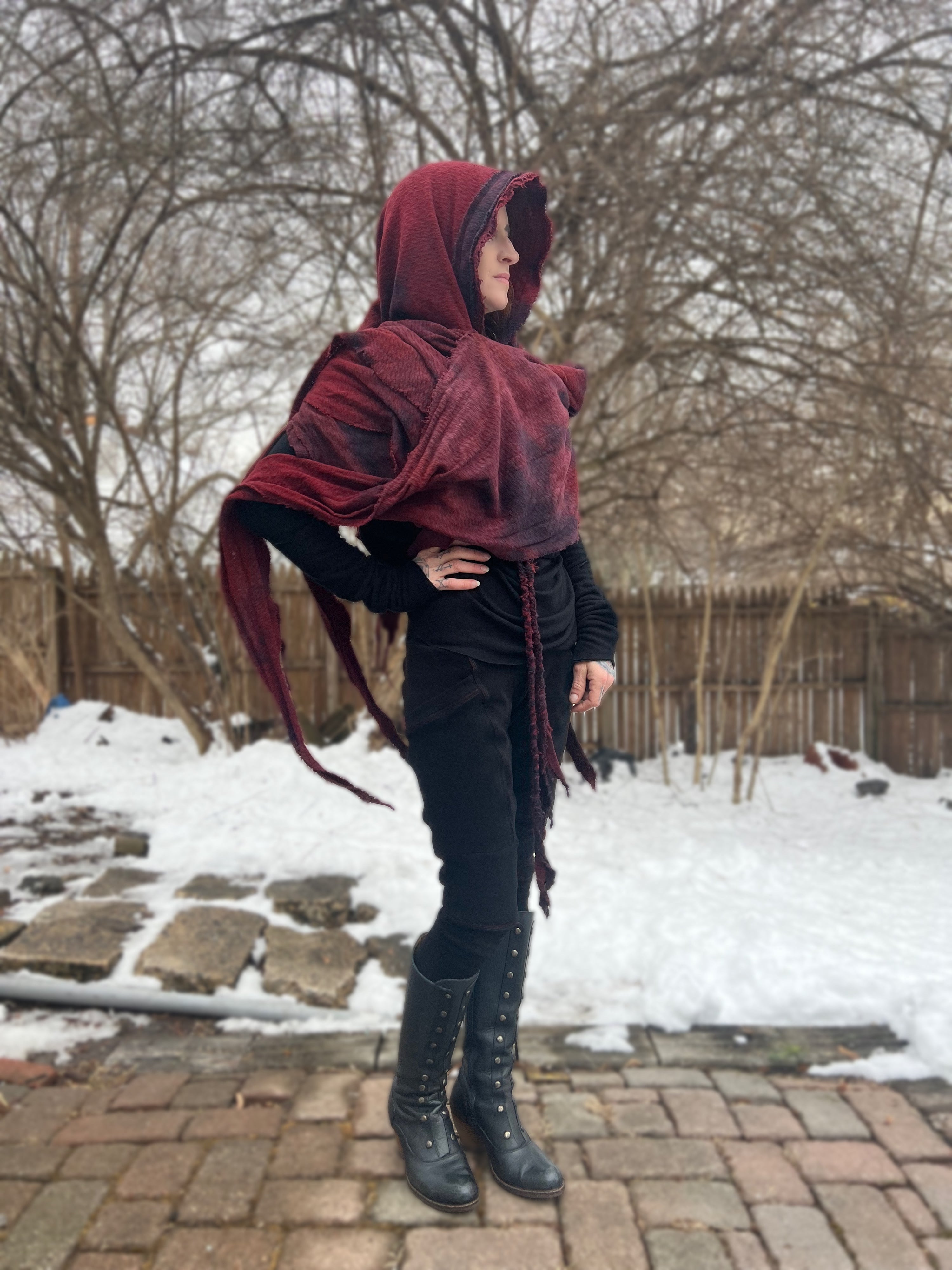 Lore Hooded Shawl Blood Moon Colorway – HagCraft Farm